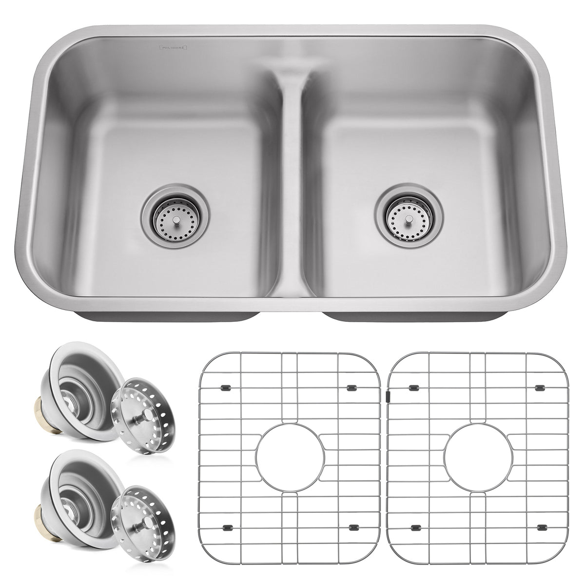 32" x 19" x 9" Stainless Steel Kitchen Deep Double Sink - Miligore ...