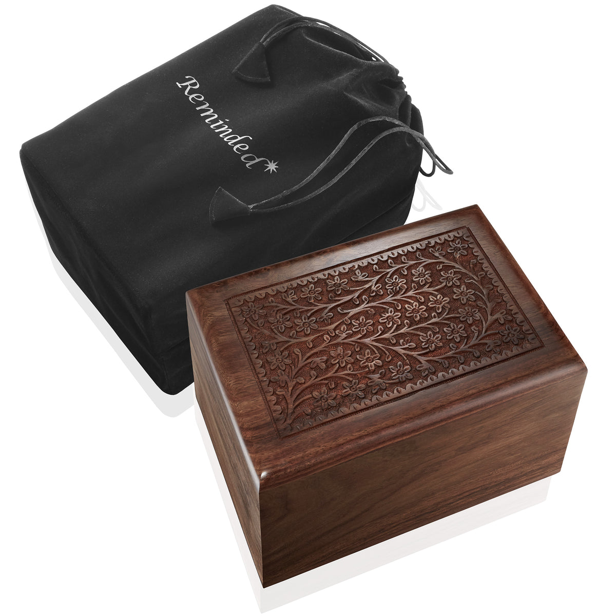 Rosewood Hand-Carved Floral Wood Urn Box with Bag – Mix Wholesale