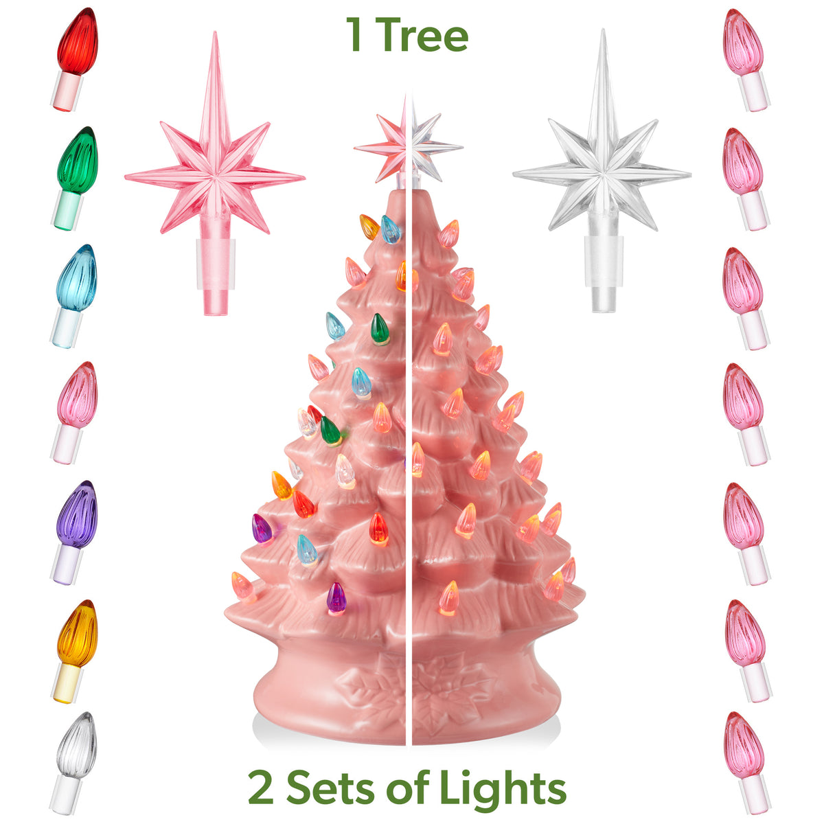 15-in Hand Painted Ceramic Christmas Tree - Pre-Lit Tree with Star ...