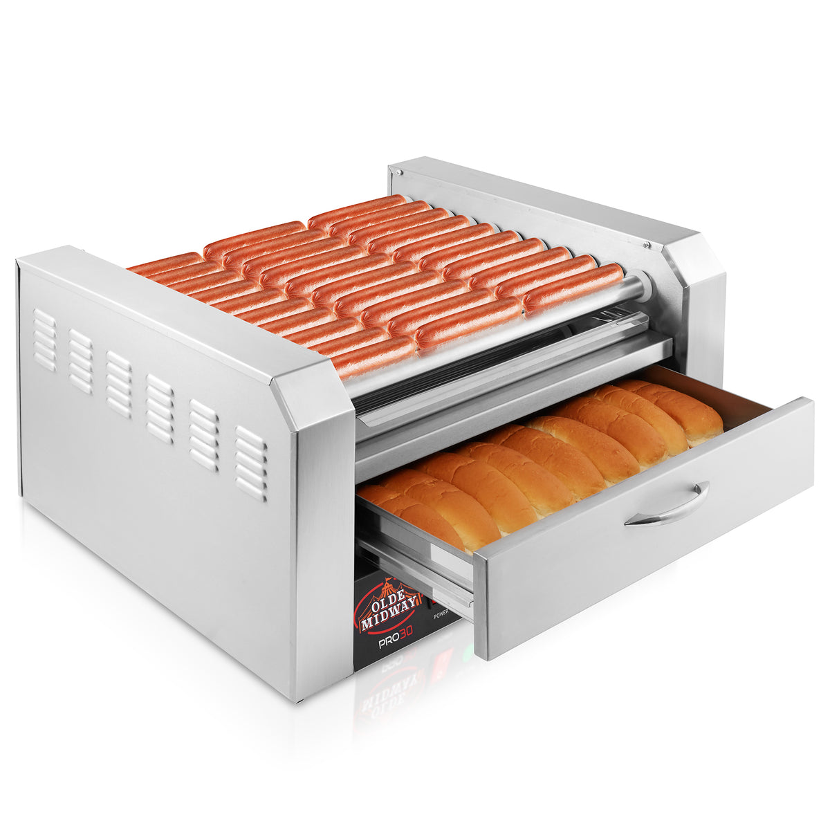 PRO30 Hot Dog Roller Machine with Bun Warmer, 11 Roller - 30 Hot Dog C ...