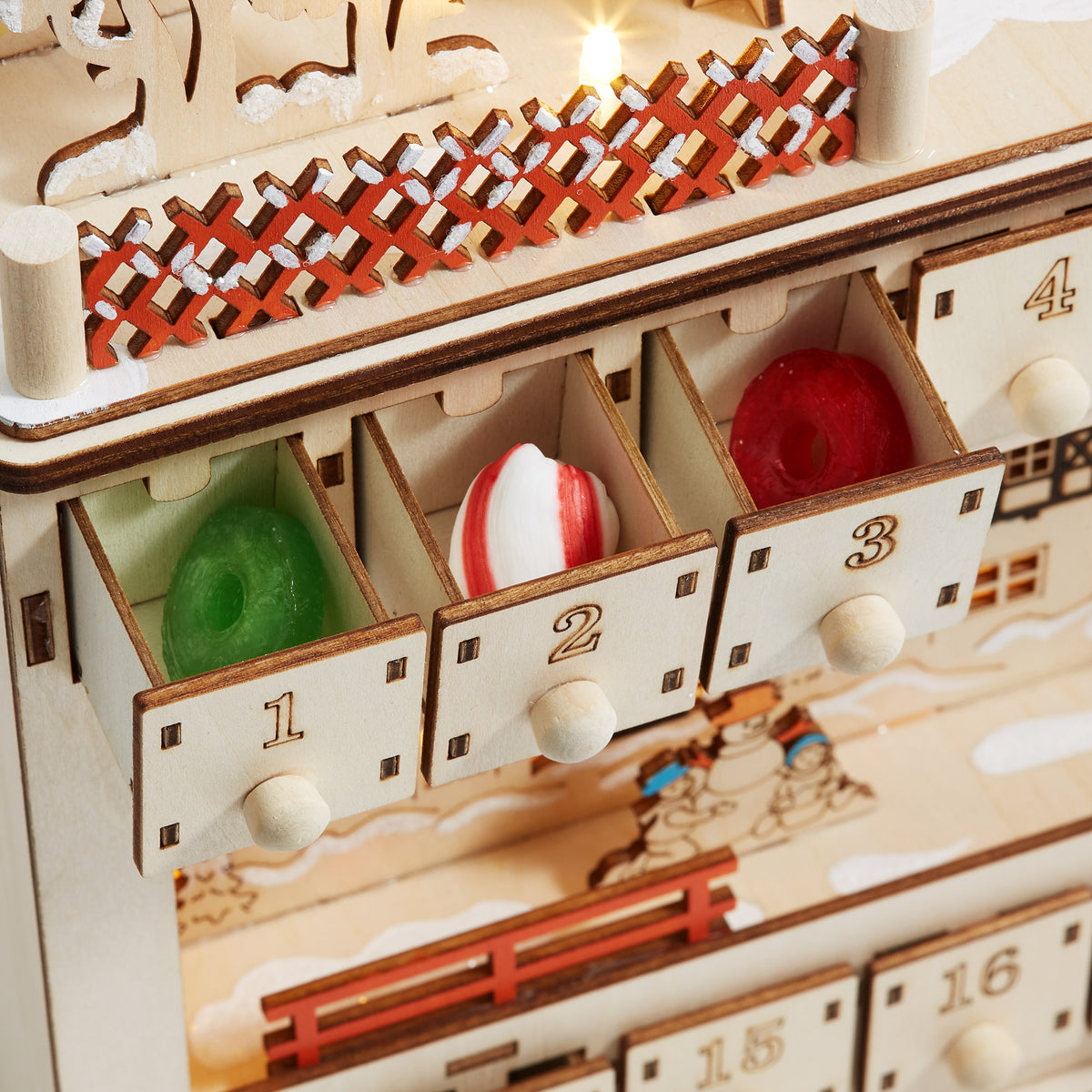 Pre-Lit Wooden Christmas Advent Calendar with Drawers Holiday Décor ...