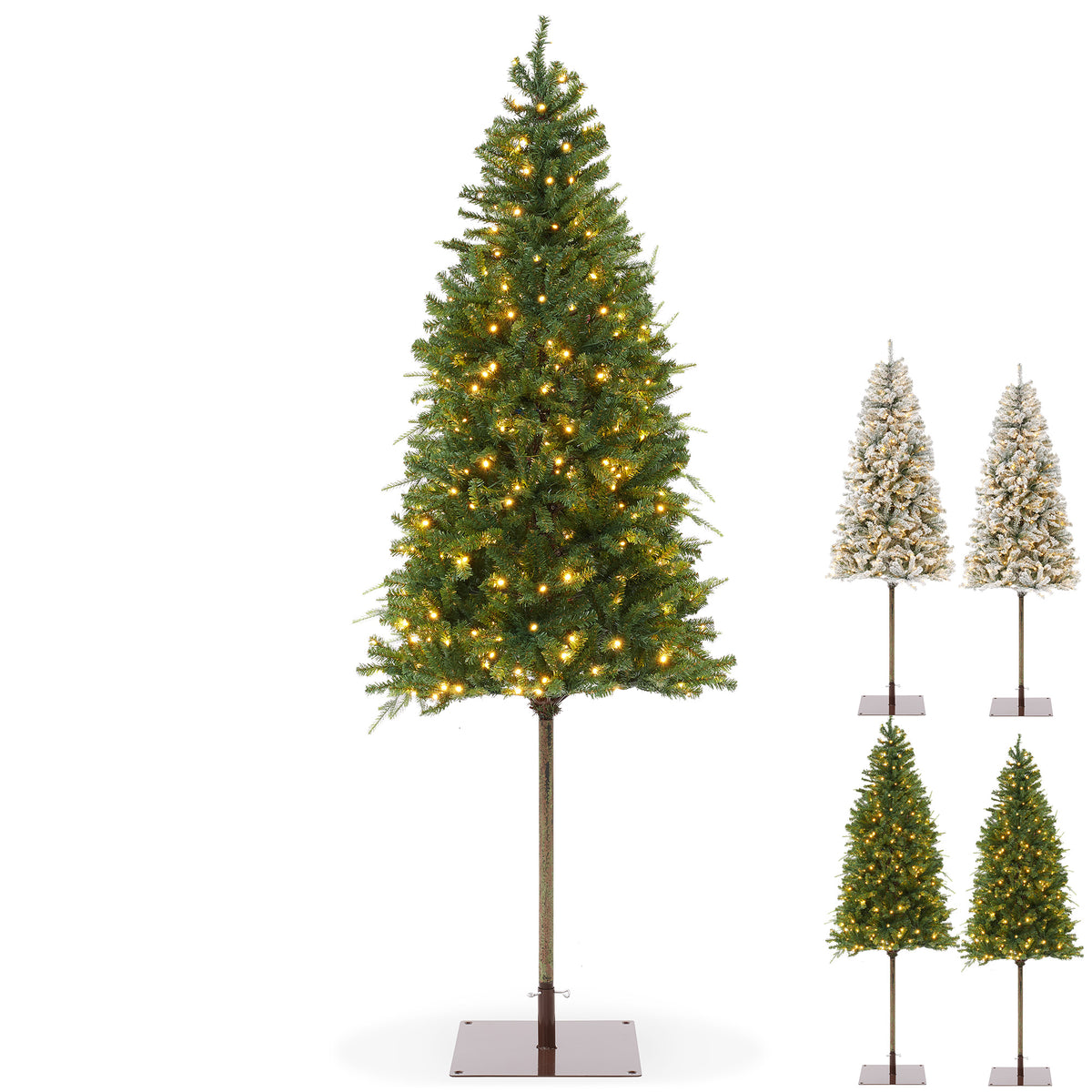 Pre-Lit Pencil Alpine Fir Artificial Christmas Tree with Metal Stand ...